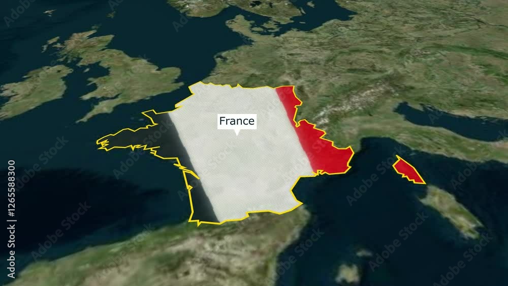 France map animation with France flag highlighted border color, 3d ...