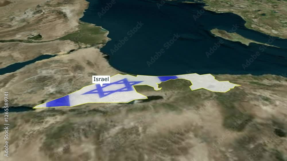 Israel map animation with Israel flag highlighted border color, 3d ...