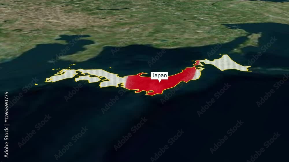 Japan map animation with Japan flag highlighted border color, 3d ...