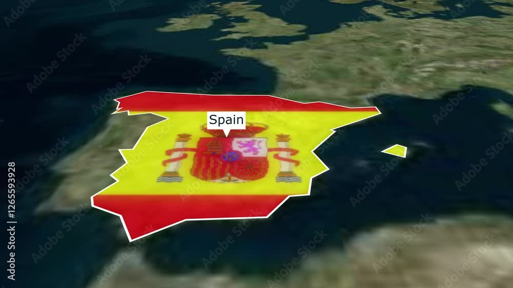 spain map animation with spain flag highlighted border color, 3d ...