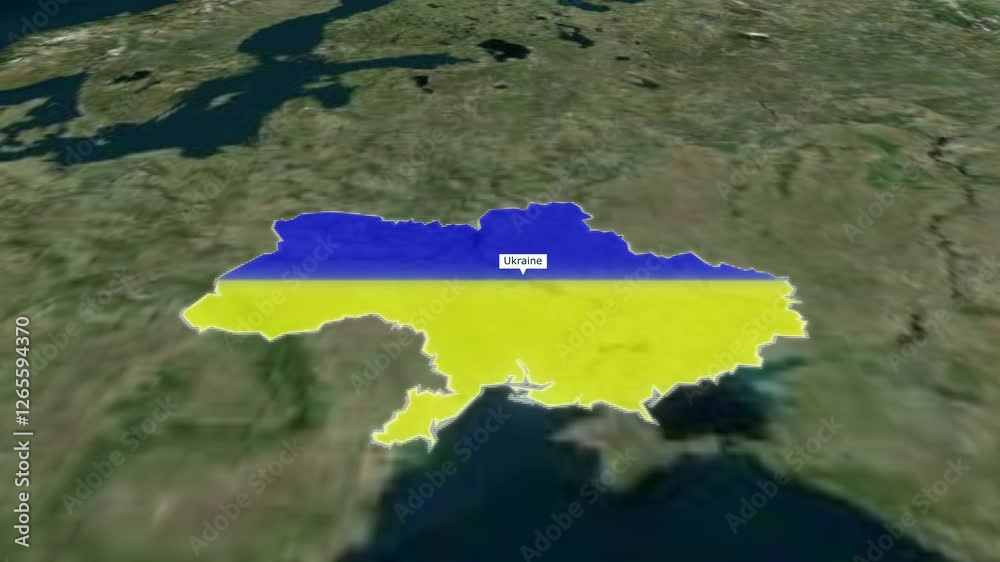 ukraine map animation with ukraine flag highlighted border color, 3d ...