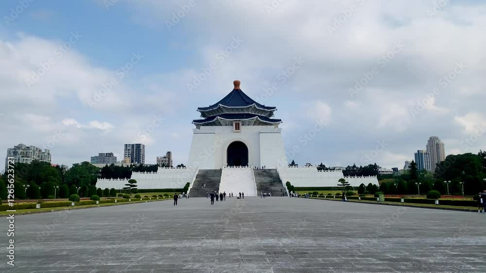 Distant View of Chiang Kai-shek Memorial Hall, a famous historical ...