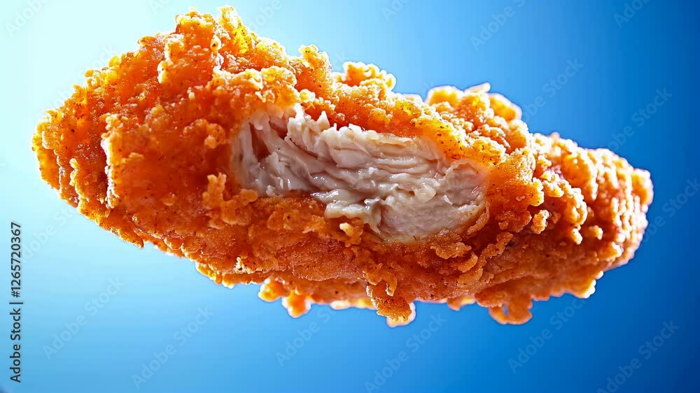 A delicious chicken nugget, with a crispy golden coating, floats in the ...