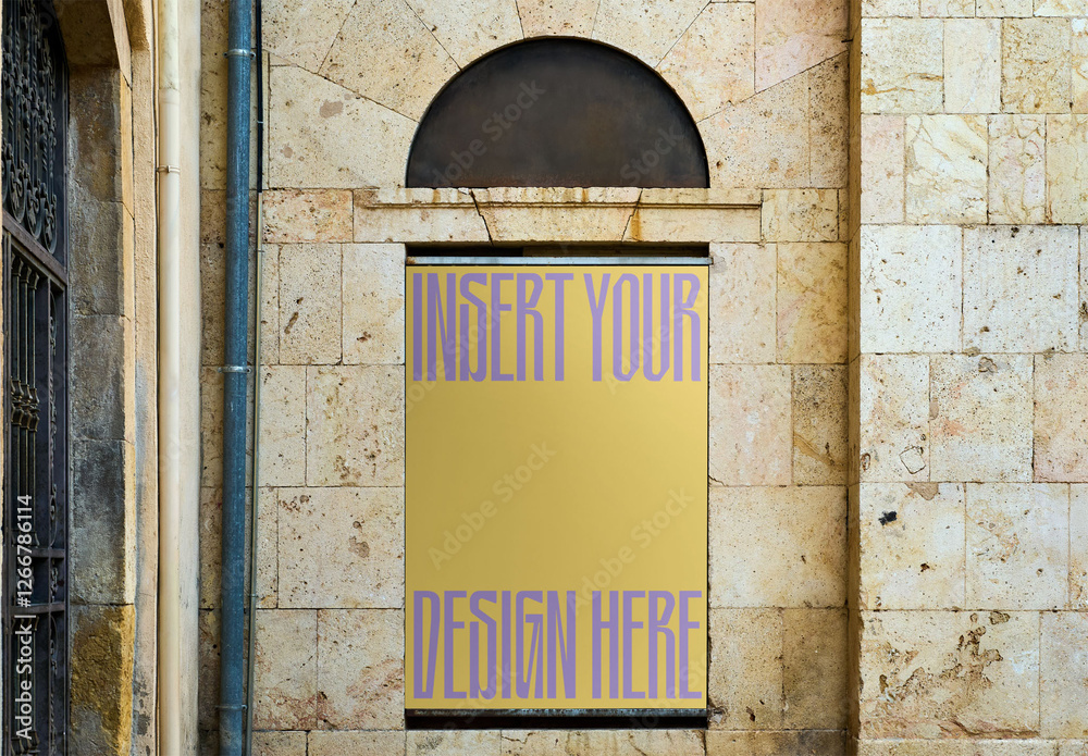 Vertical poster template displayed on a building facade Stock Template ...