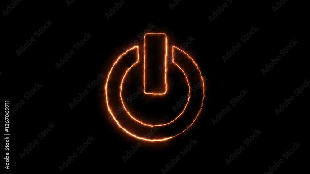 Neon Power Button Icon on Black Background 4K, Glowing Start Symbol ...