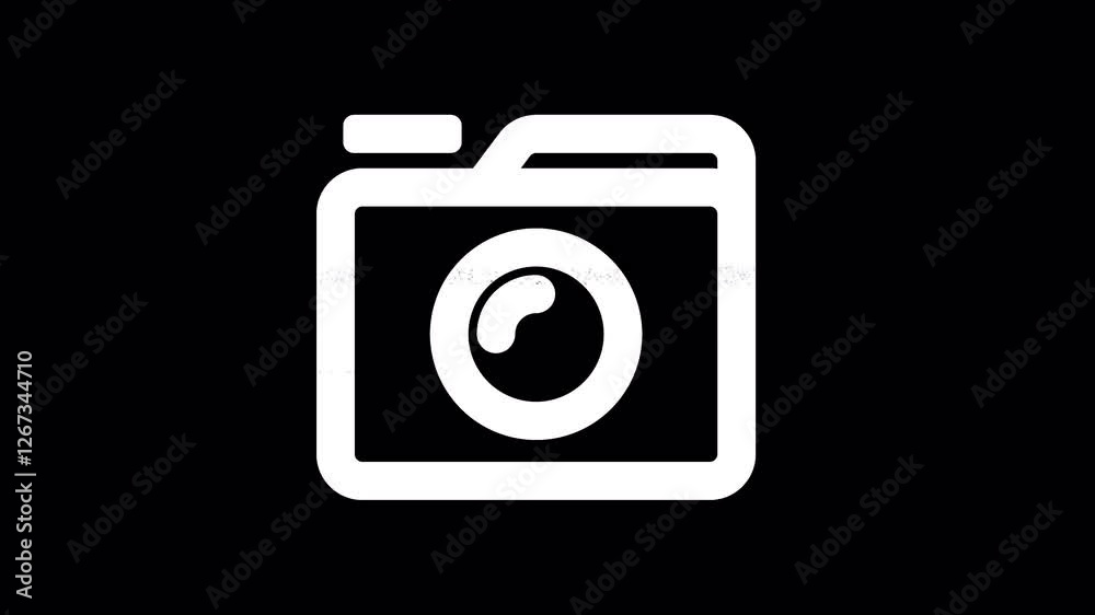 Icon camera retro is distorted. Glitch. Noise, chromatic aberration ...