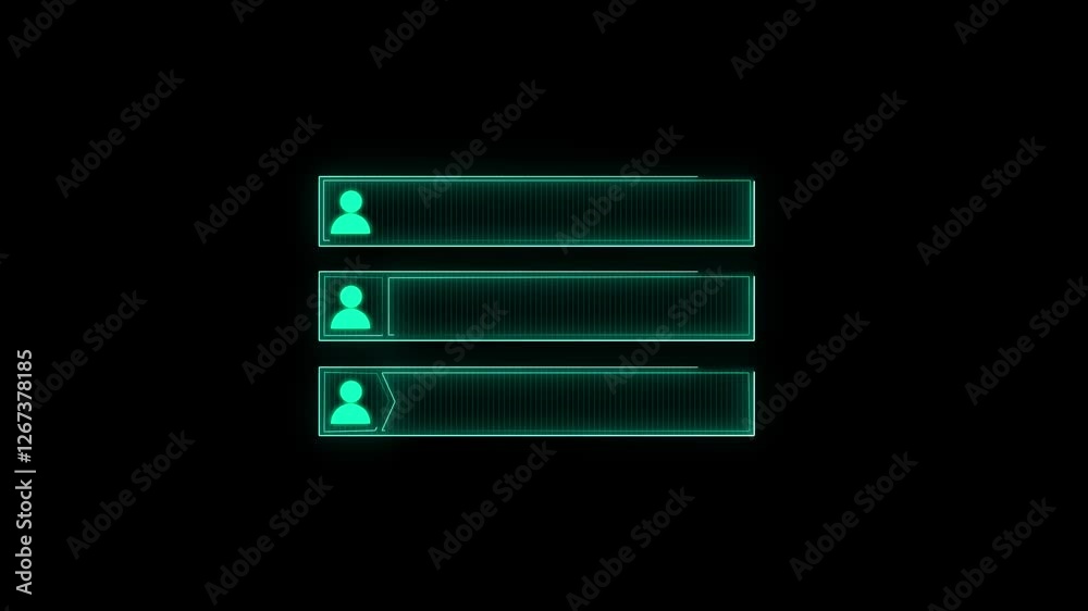 Text title box set, web man icon, isolated black background. Technology ...
