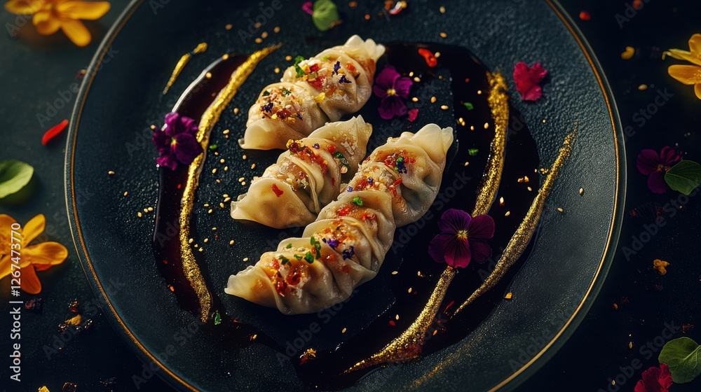 Photo & Art Print High-end culinary presentation of dumplings with ...