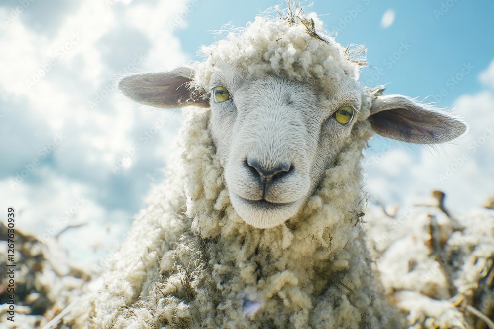 Photo & Art Print sheep calmly standing after being sheared with its ...