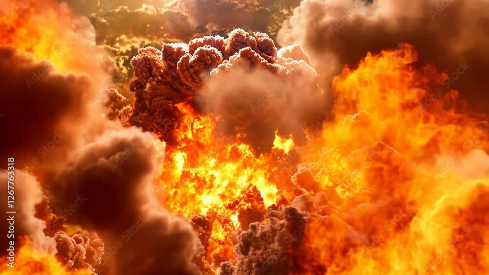 Epic Fire and Flame Explosion in Dramatic Motion Against a Moody Sky ...