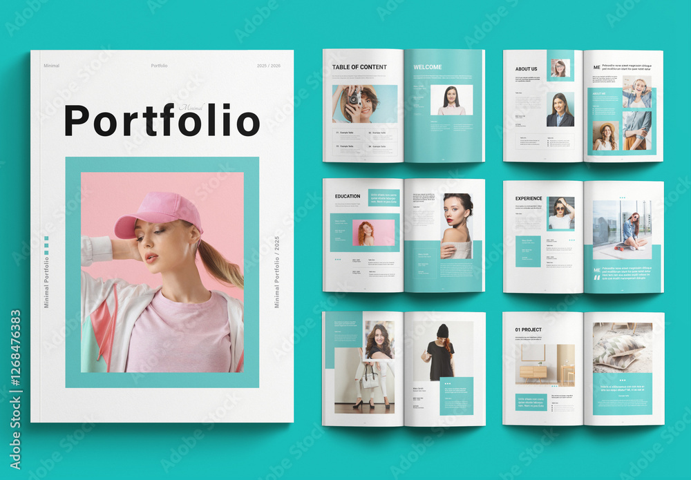 Teal Portfolio Layout Stock Template | Adobe Stock