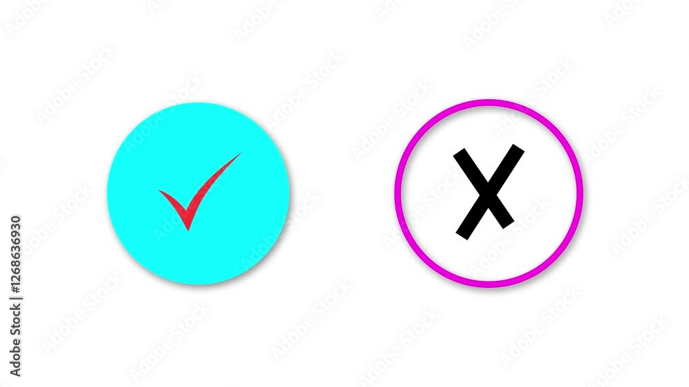 Tick or check mark and cross mark signs icon animation. right and wrong ...