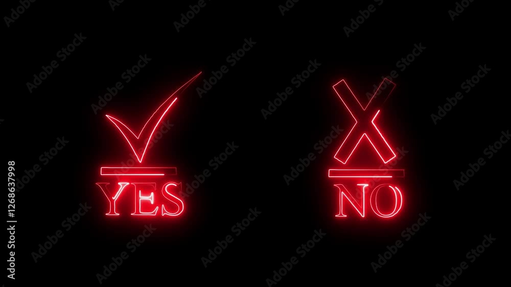 Tick or check mark and cross mark signs neon icon animation. right and ...