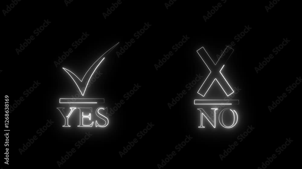 Tick or check mark and cross mark signs neon icon animation. right and ...