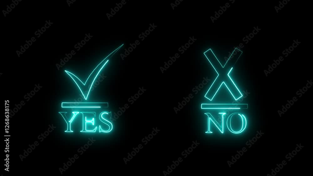 Tick or check mark and cross mark signs neon icon animation. right and ...