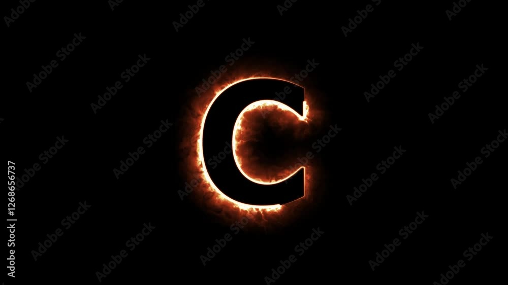 Letter C Neon Animation on Black Background burning Letter Neon light ...