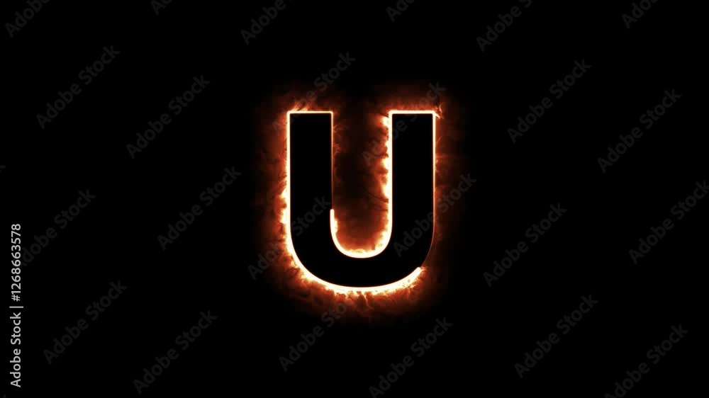 Letter U Neon Animation on Black Background burning Letter Neon light ...