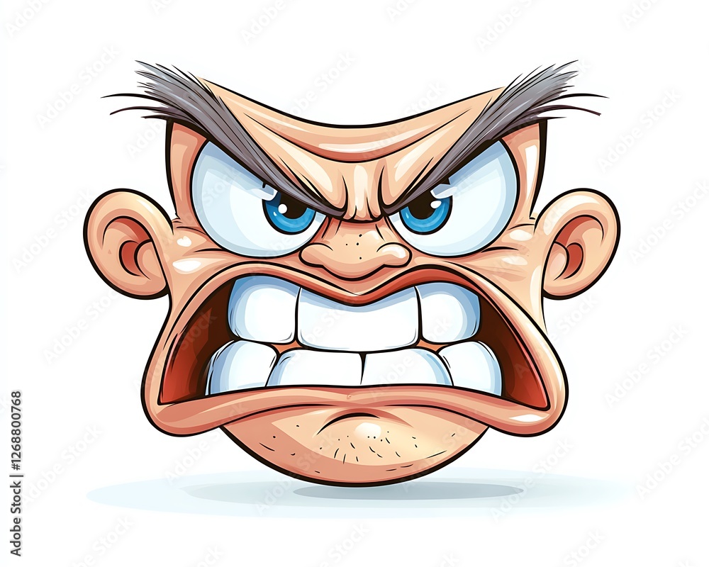 Poster Angry Cartoon Face with Furrowed Eyebrows and Gritted Teeth ...