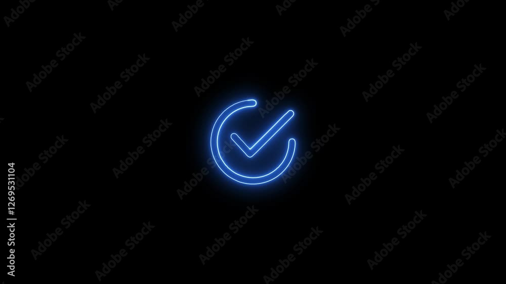 Futuristic neon lighting tick mark icon. Correct answer symbol check ...