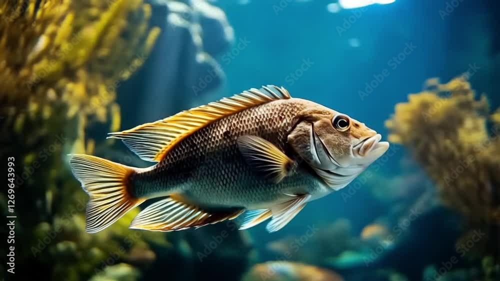 Scene of predatory fish swimming underwater natural habitat, smooth ...