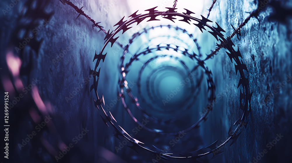 Poster Maze of barbed wire representing the entrapment and hopelessness ...