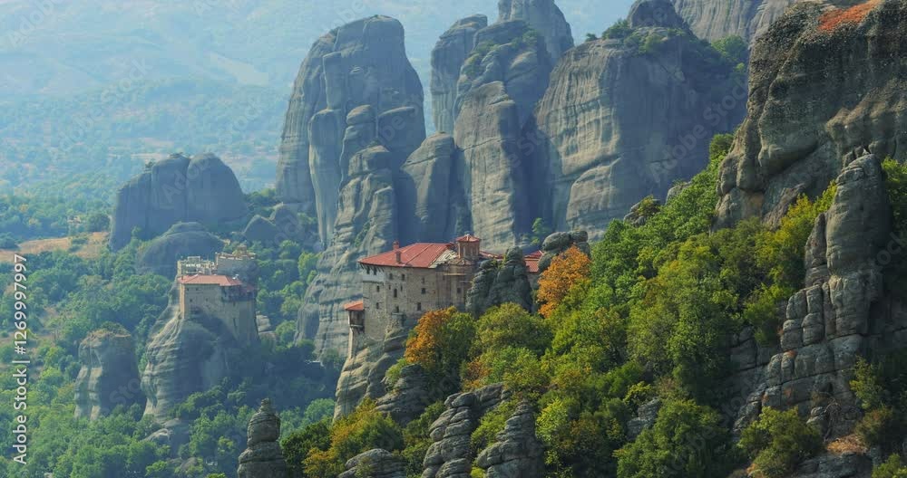 The Monasteries of Rousanou and St. Nicholas Anapafsas built on top of ...
