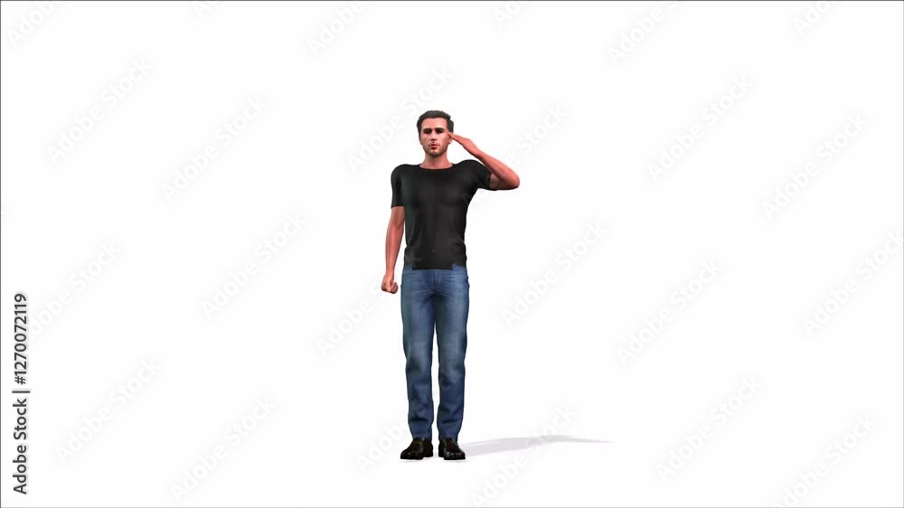 4k young man Respectful Saluting While Standing animation with a front ...