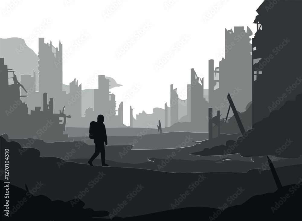 Destroyed City Skyline Drawing