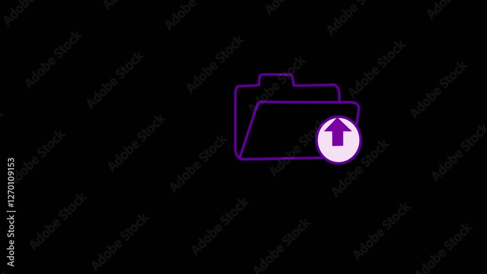 Document file and information database upload or transfer process with arrow icon animation. up ...