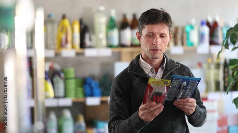 Adult man holds a razor from different manufacturers in his hands and ...