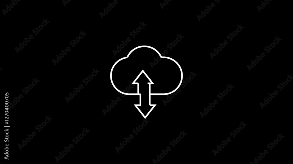 cloud icon animation. Glowing neon cloud storage with arrows, looped ...