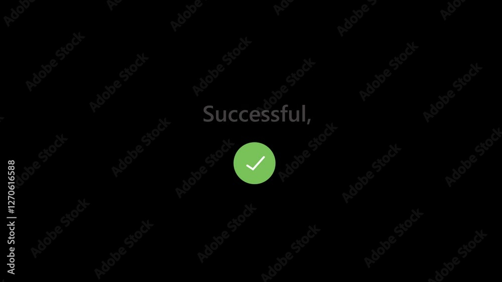 Successful word with verified check mark, completed, target achieve. ok ...