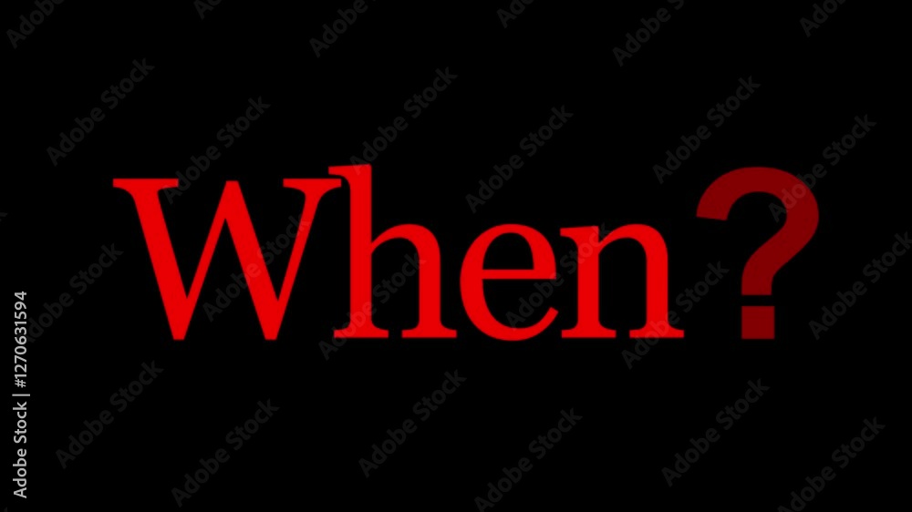 when text word question mark animation, typography word when question ...