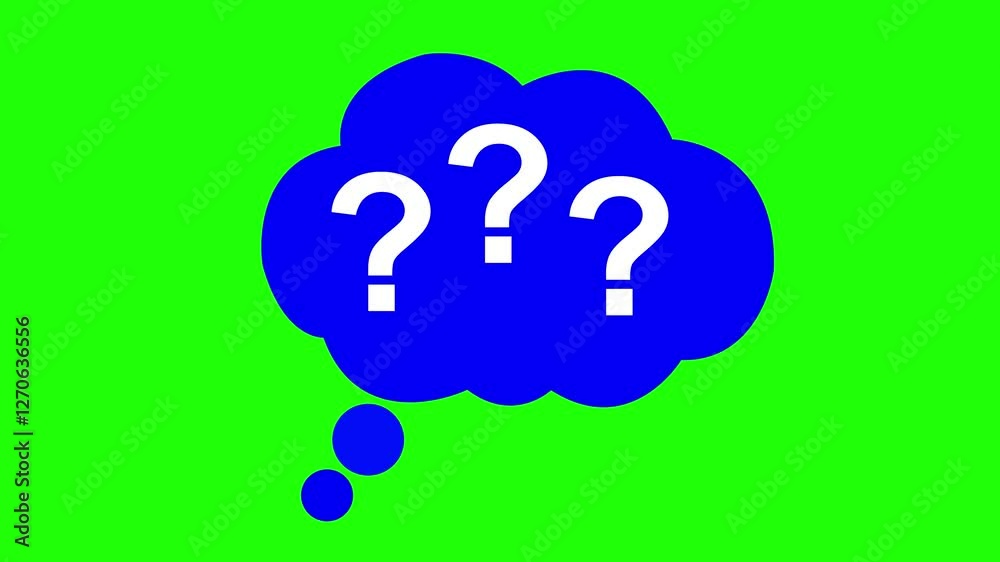 video animation blue thought cloud and question mark animation pop up ...