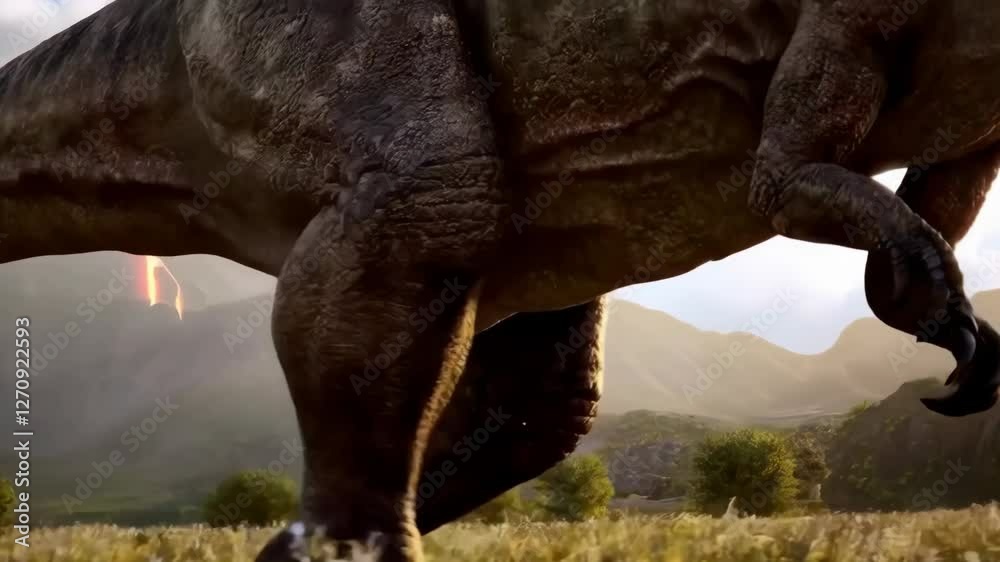 Tyrannosaurus Rex Walking in Prehistoric Landscape with Volcano ...