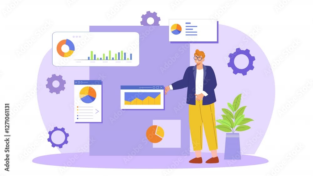 Vector scene animation depicting the process of informing and analyzing ...