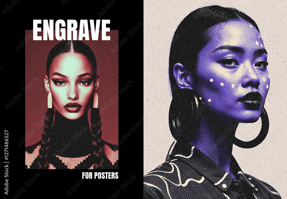 Vintage Engraving Poster Photo Effect Mockup Stock Template | Adobe Stock