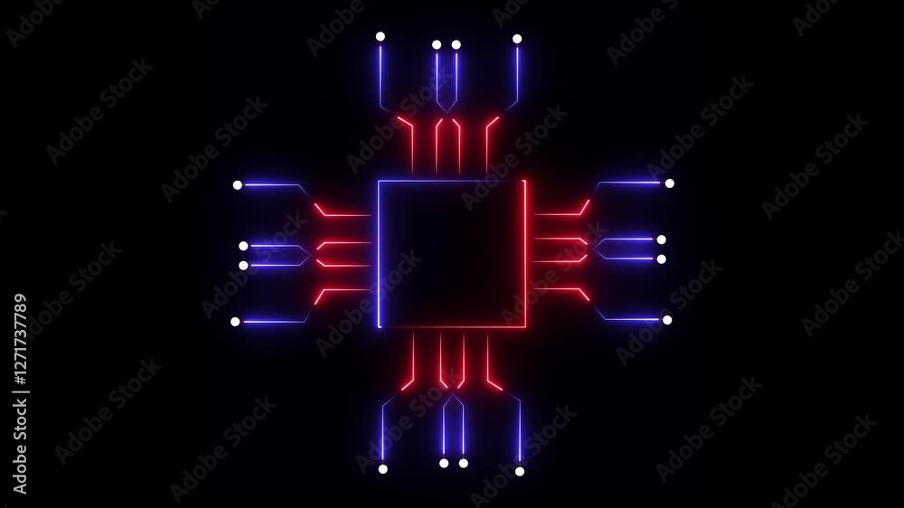 Concept animation of turning on of CPU microprocessor in motherboard ...