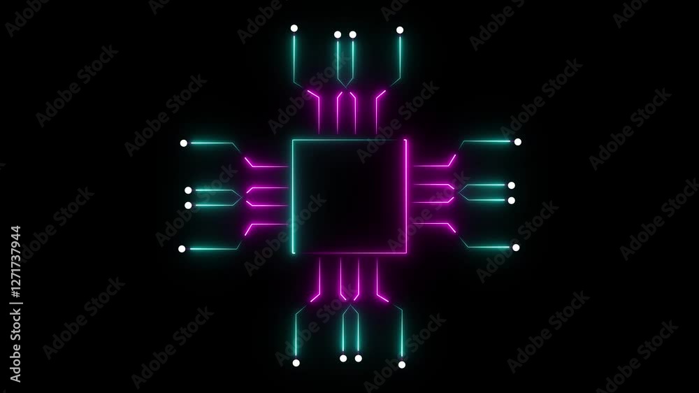 Concept animation of turning on of CPU microprocessor in motherboard ...
