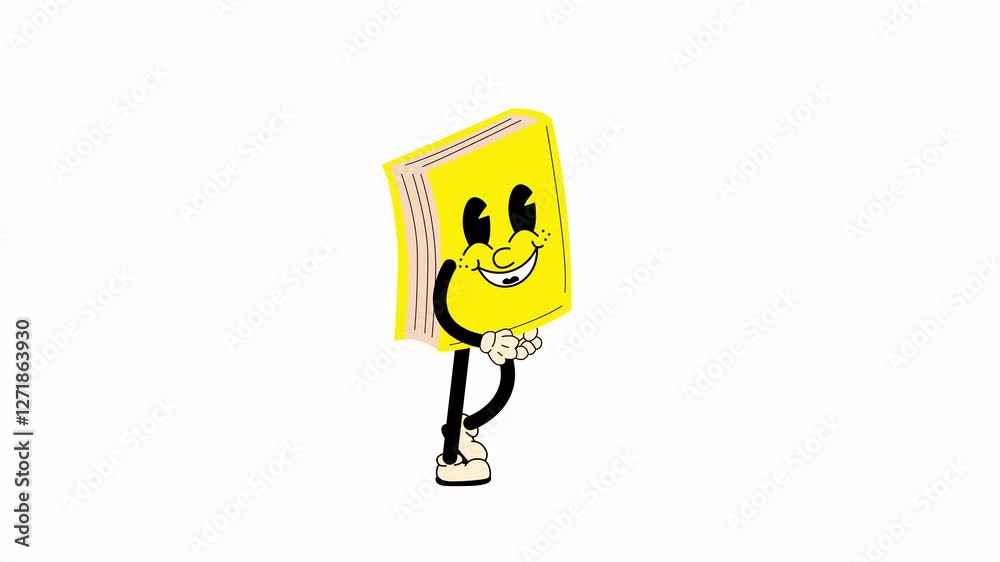 A groovy retro cartoon book character walking in a seamless loop ...