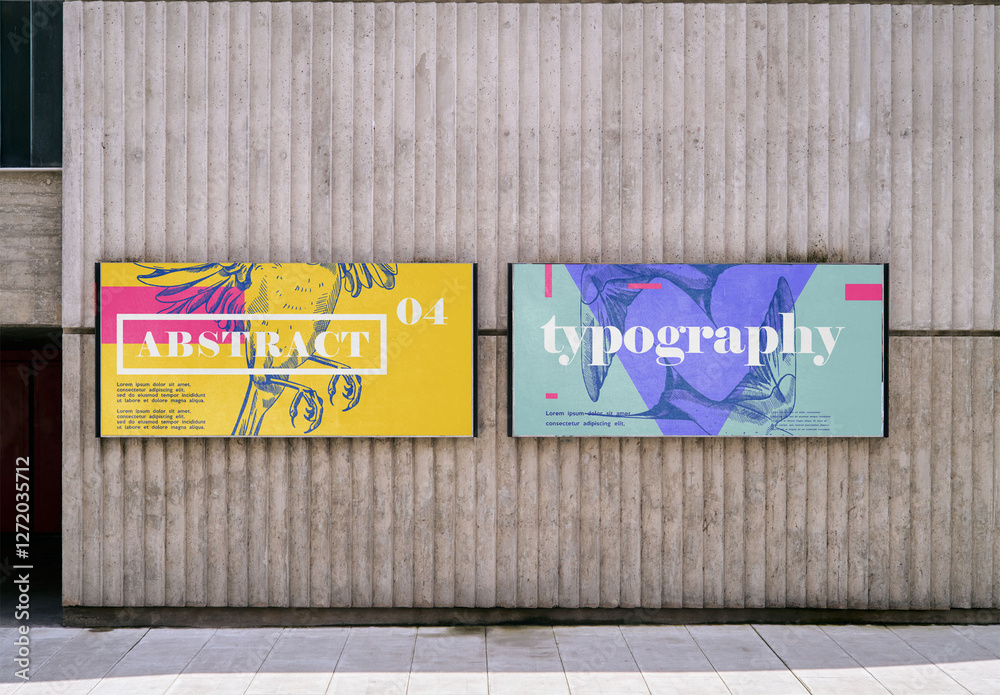 Mockup Of Two Horizontal Customizable Posters On Wall Stock Template ...