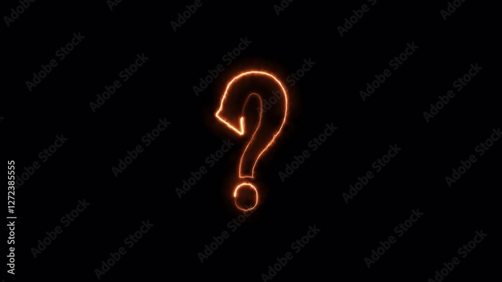 question mark in fire animation on black background, hot fire neon ...