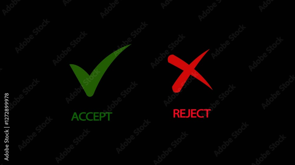 animated yes or no icon on black screen. check mark or cross mark ...