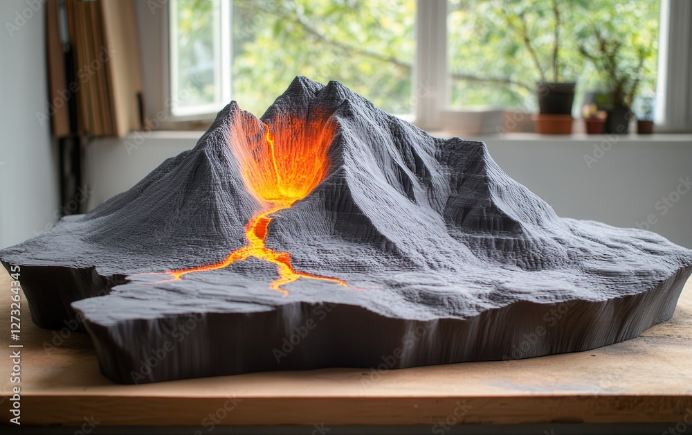 Poster A 3D printed science model of a volcano with internal lava ...