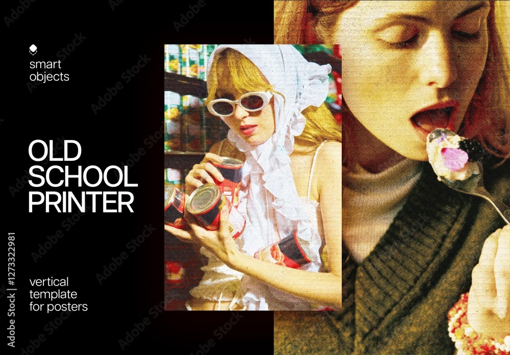 Old School Printer Poster Photo Effect Mockup Stock Template | Adobe Stock