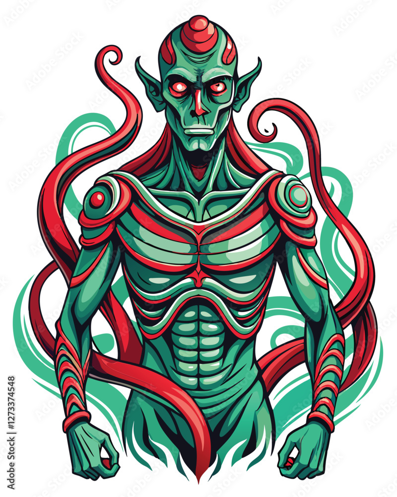 Poster Generate a surreal image of a humanoid figure with elongated ...