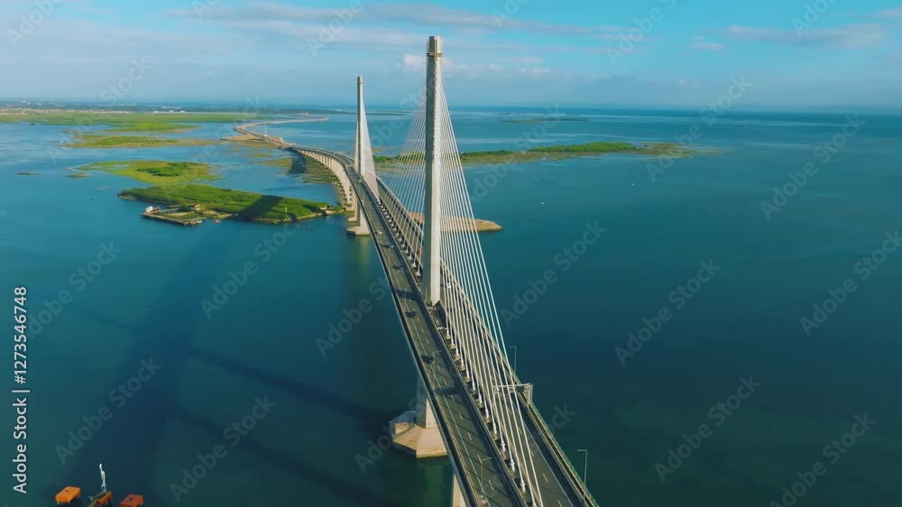 4K Aerial Perspective Cebu Cordova Bridge, Philippines. Cebu-Cordova ...