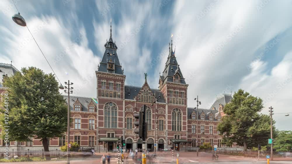Vidéo Stock Hyperlapse of the Rijksmuseum, a famous tourist attraction in Museum Square ...