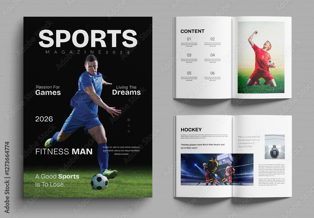 Sports Magazine Design Layout Stock Template | Adobe Stock