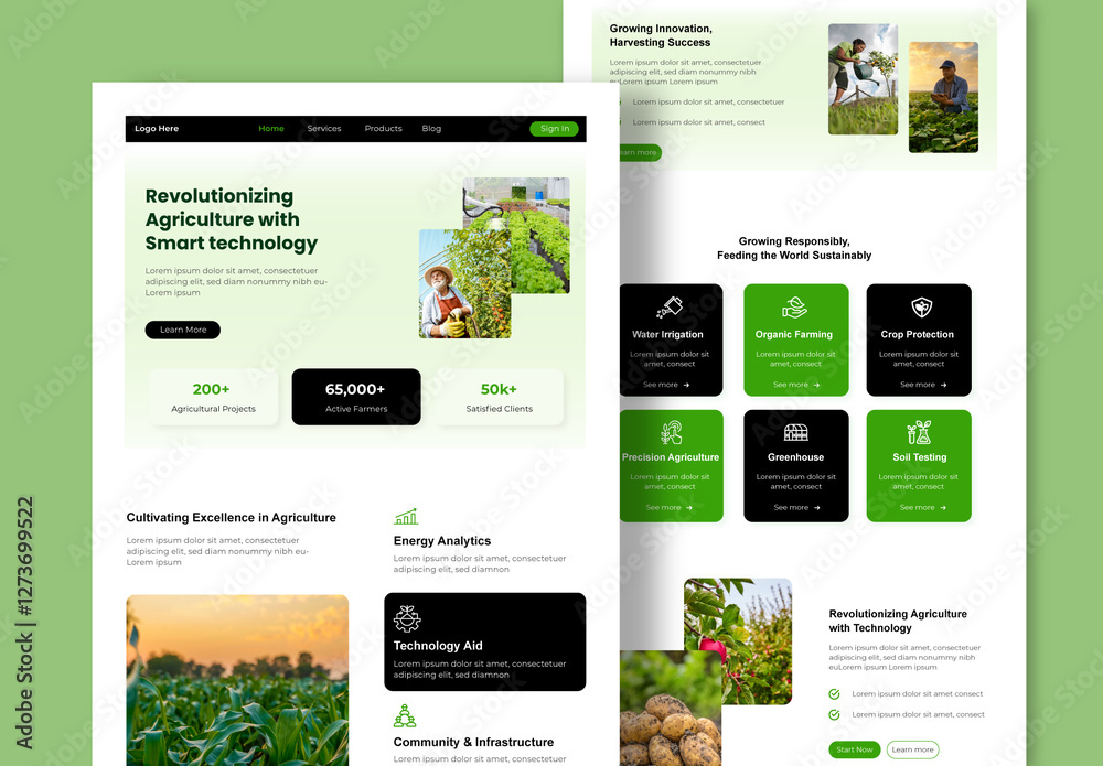 Agriculture Landing Page Design Template Stock Template | Adobe Stock